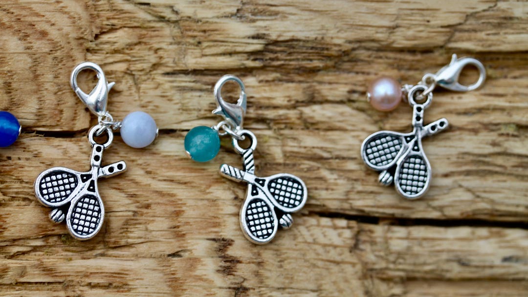 Clip on Charm - Tennis Racket With Aqua Jade Drop Detail by Twinkle ...