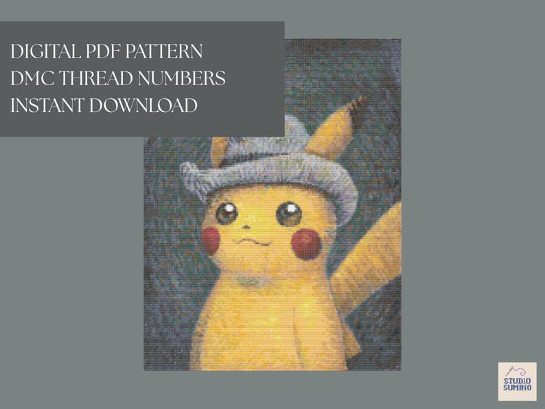Van Gogh Pikachu - Cross Stitch Pattern - Digital PDF, Instant Download ...