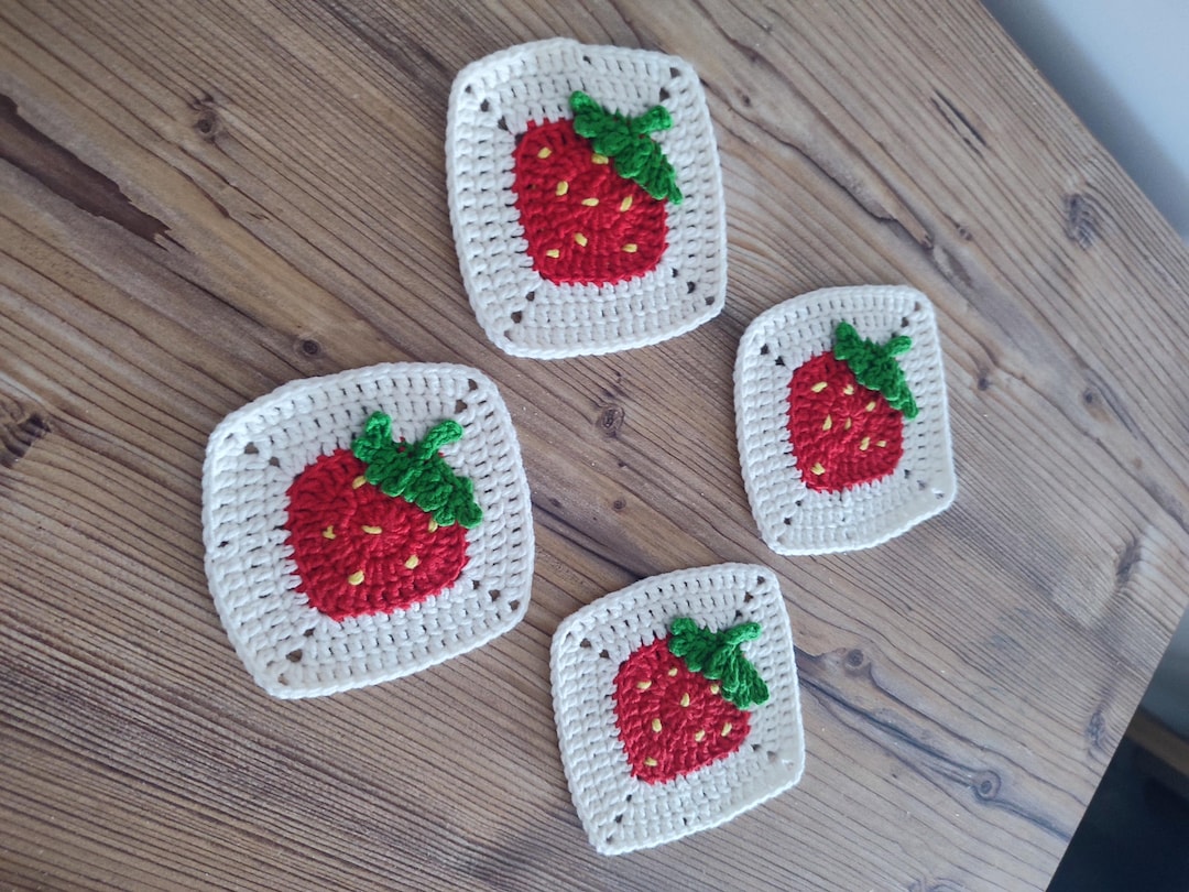 Handmade Crochet Strawberry Granny Square Patch: Cotton Appliqué - Etsy