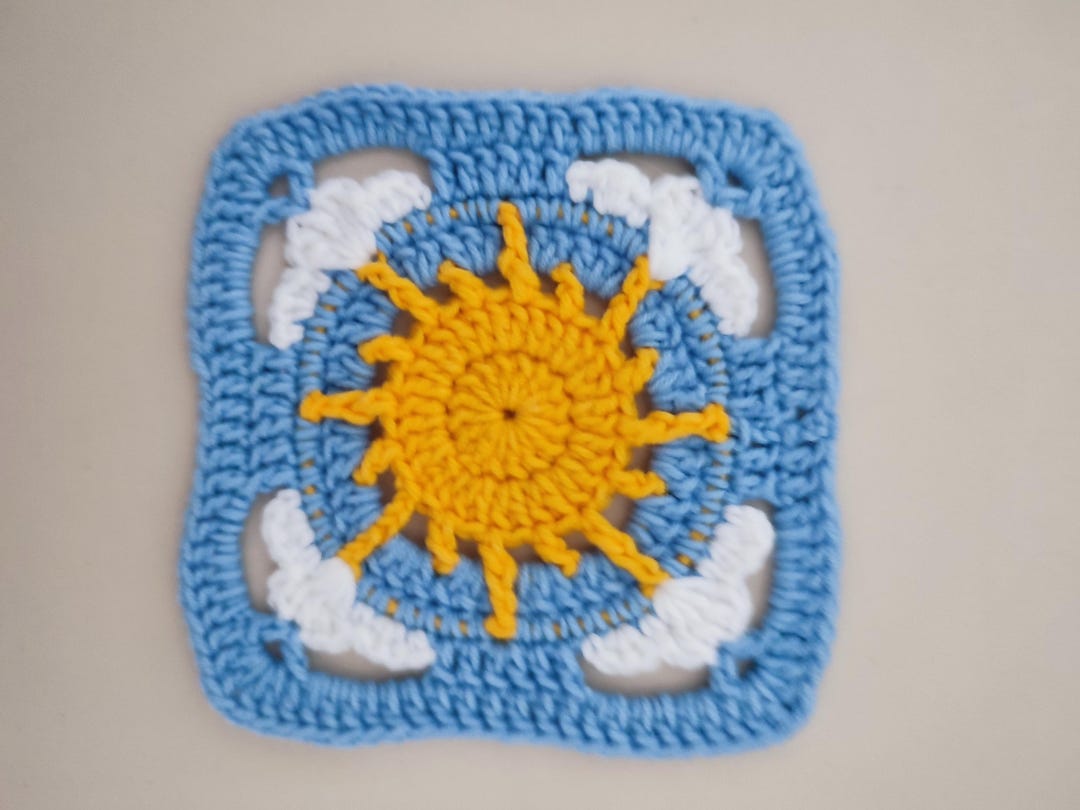 Sun & Clouds Granny Square – Hand-crocheted Summer Motif 11.5 Cm) | Sky ...