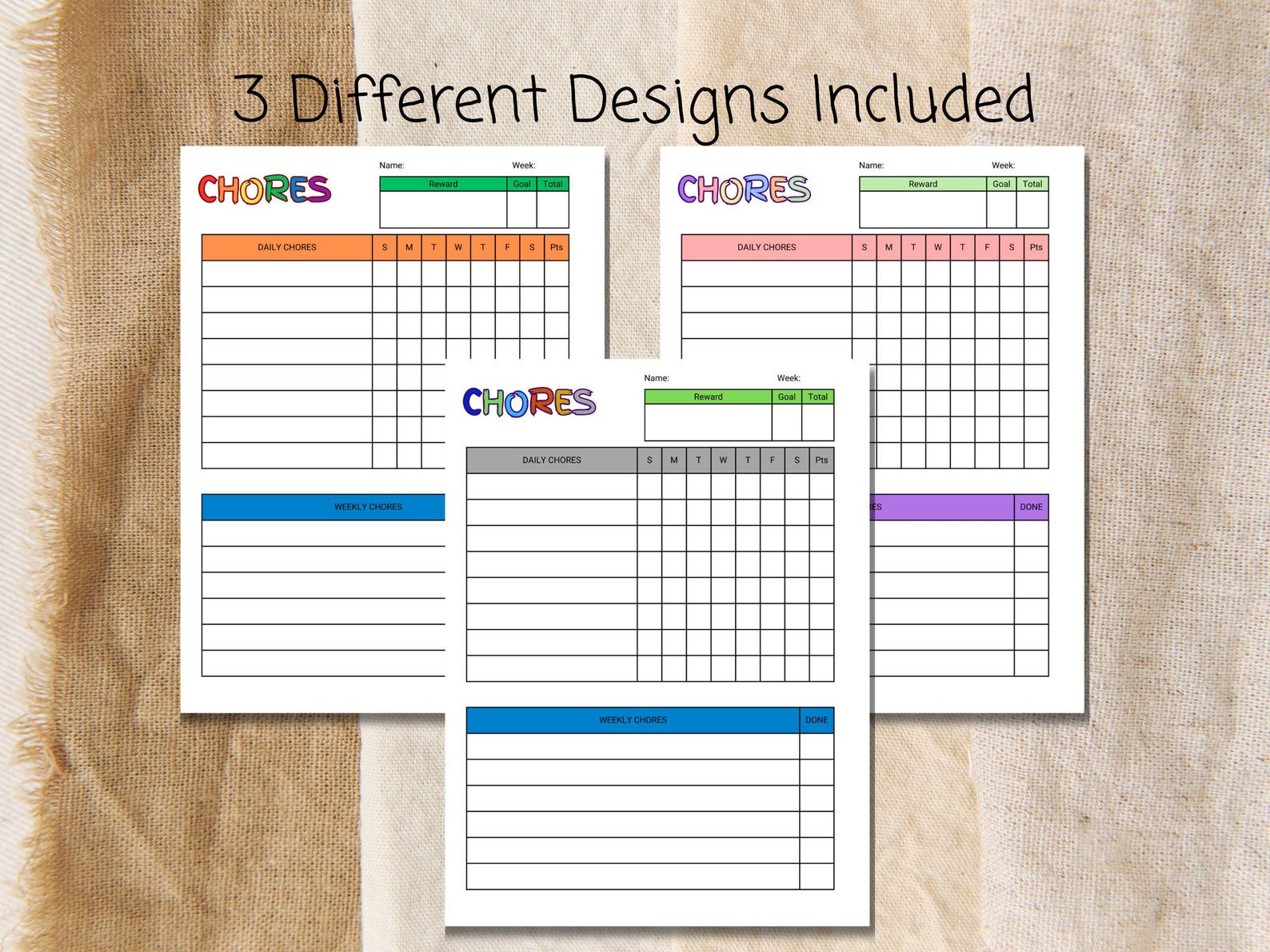Chore Chart, Kids' Printable Chore Chart, Weekly Responsibility ...