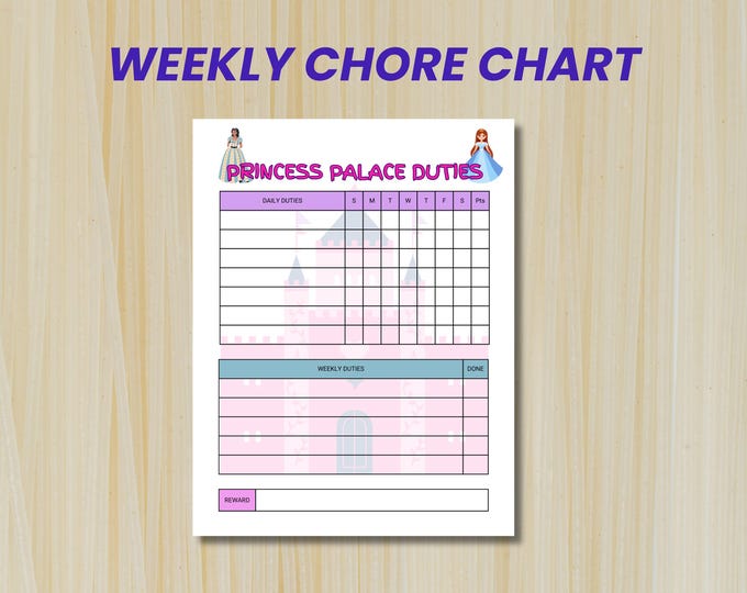 Princess Chore Chart | Kids Routine Chart | Kids Chore Chart Printable ...
