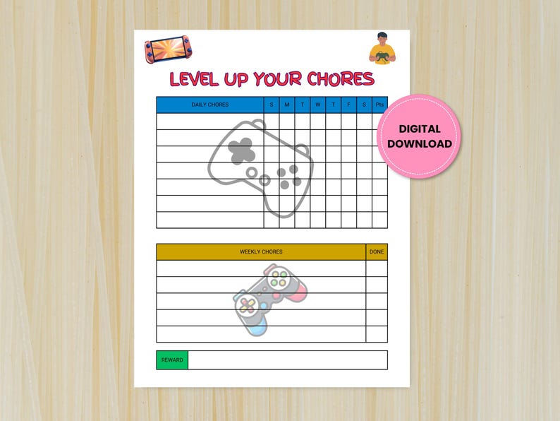 Kids' Printable Themed Chore Chart Bundle, Chore Chart, Weekly ...