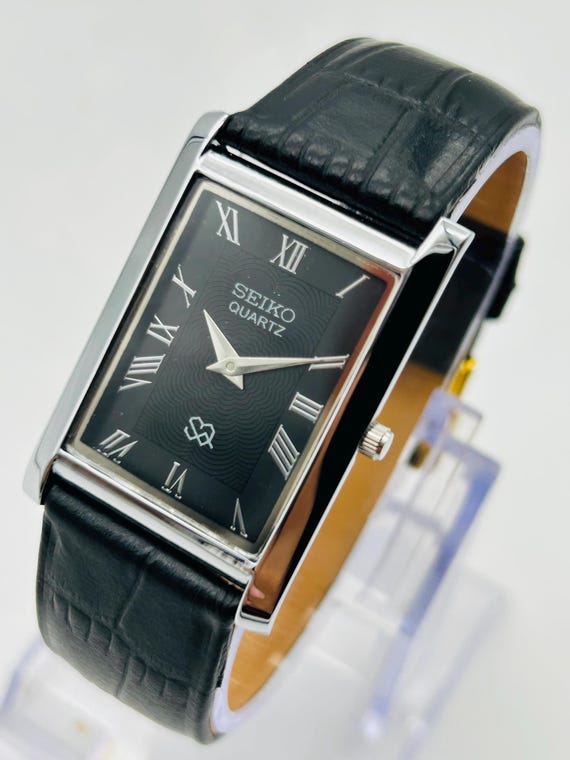 Vintage Seiko Slim Tank Watch – Black Dial, Minimalis… - Gem