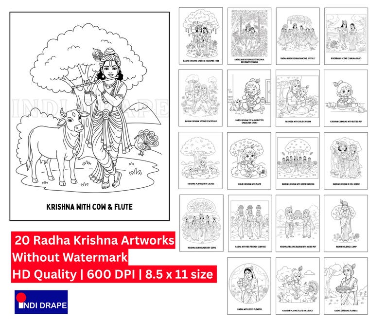 Radha Krishna Coloring Book for Kids | Hindu Festival Printable Pages ...