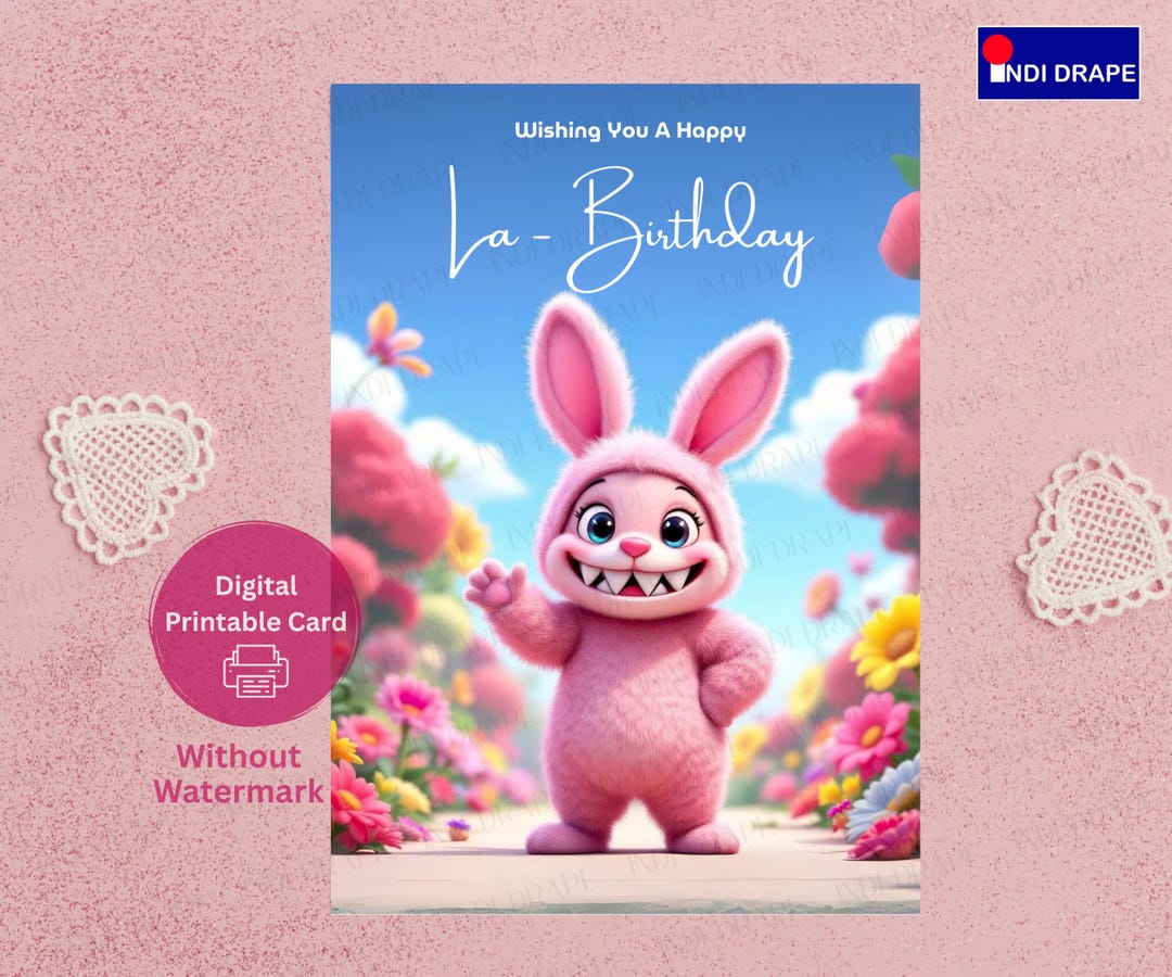 Labubu Birthday Card | the Monsters Greeting | Kids Kawaii Pink Bunny ...