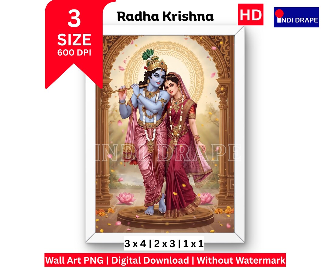 Radha Krishna Wall Art Printable | Hindu Devotional Poster | Spiritual ...