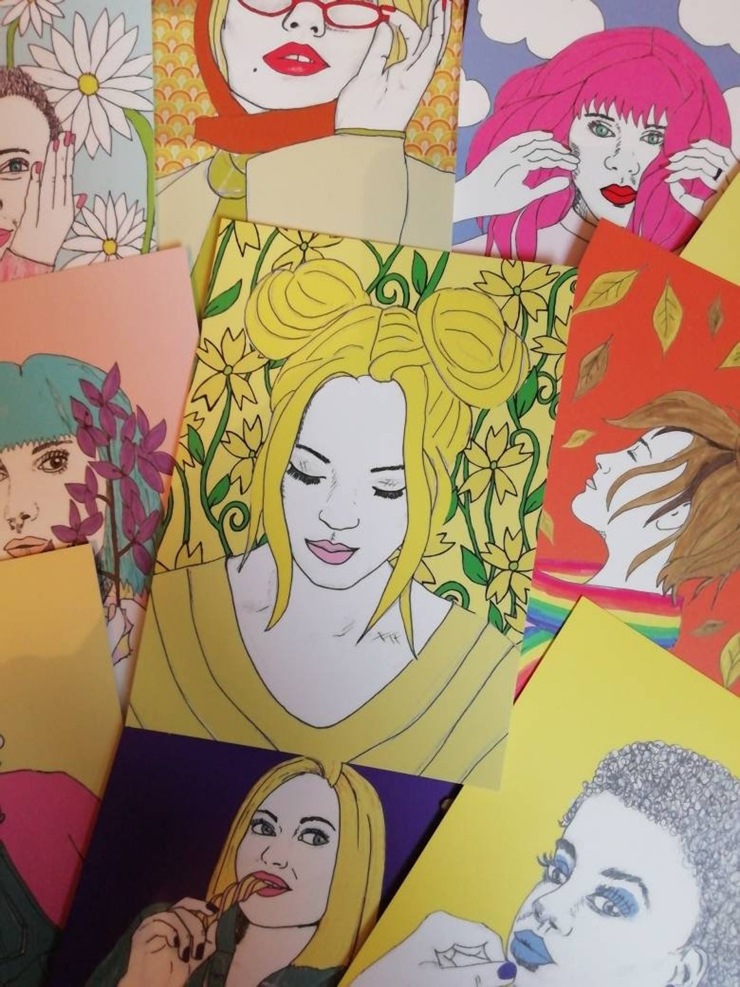 The Yellow Lady, Illustration, Digitally Coloured Ink Drawing, Postcard ...