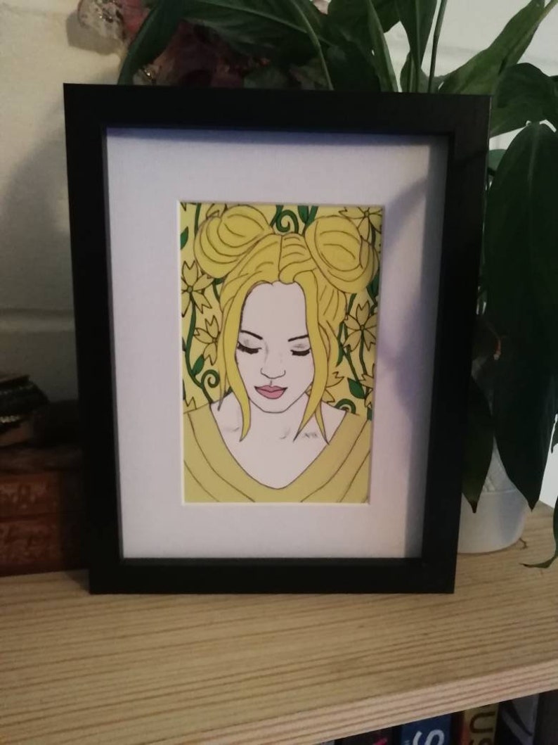 The Yellow Lady, Illustration, Digitally Coloured Ink Drawing, Postcard ...