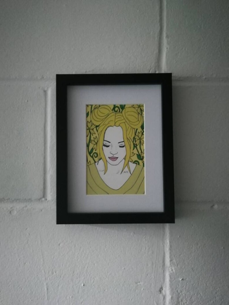 The Yellow Lady, Illustration, Digitally Coloured Ink Drawing, Postcard ...