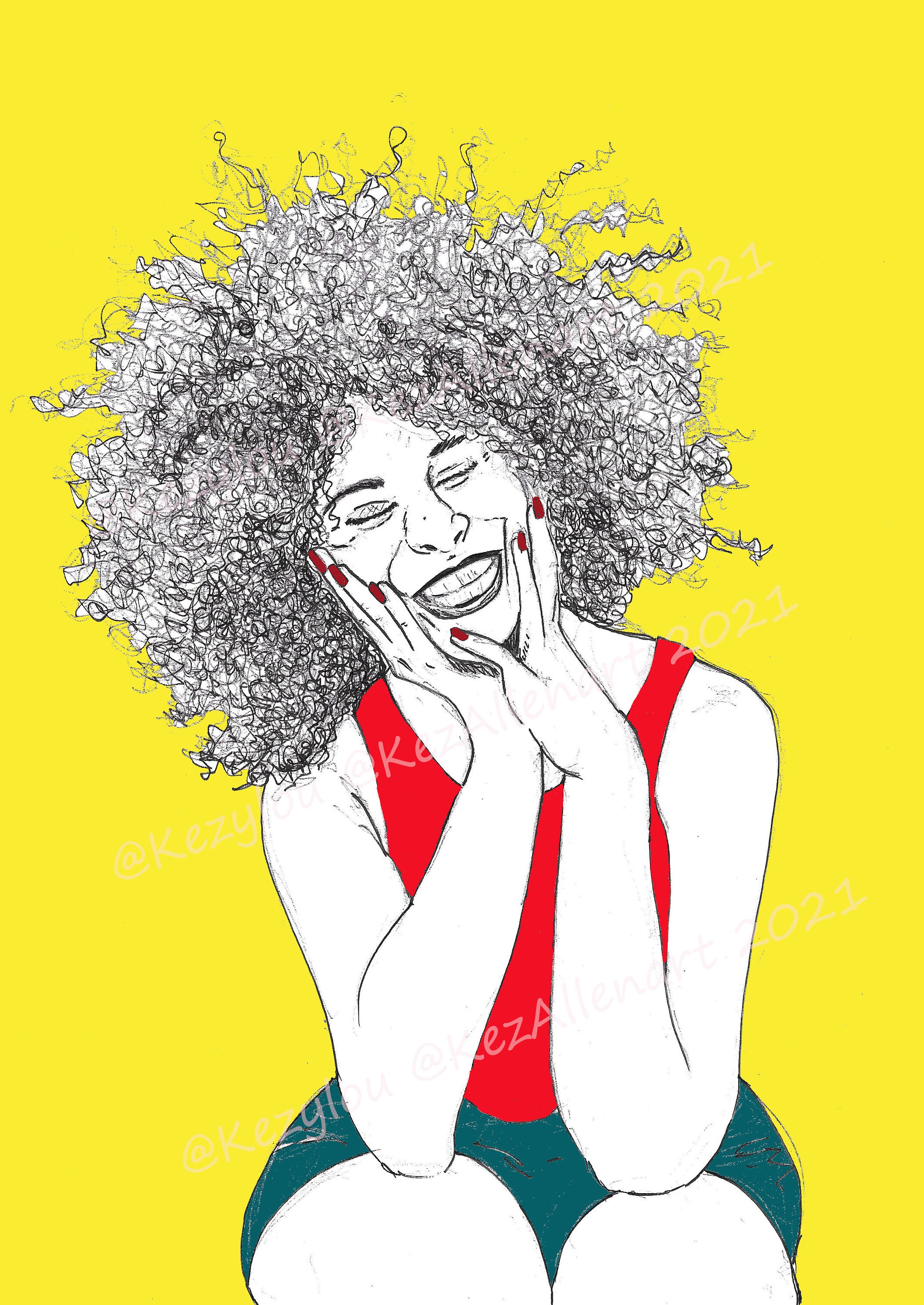 Happiness, Woman Portrait, Illustration, Digitally Collaged Ink Drawing ...