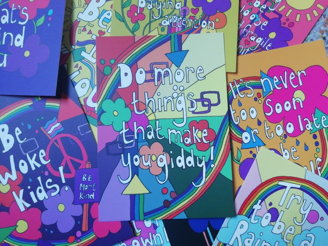 Giddy, Positive Quote Illustration, Digitally Coloured Ink Drawing ...