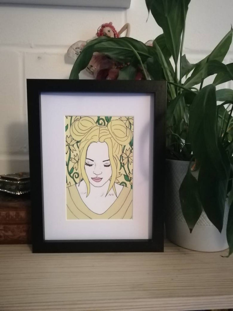 The Yellow Lady, Illustration, Digitally Coloured Ink Drawing, Postcard ...