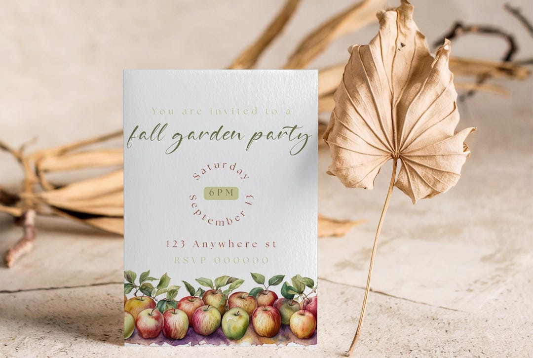 Apple Harvest Party Invitation: Rustic Autumn Garden Theme (digital ...