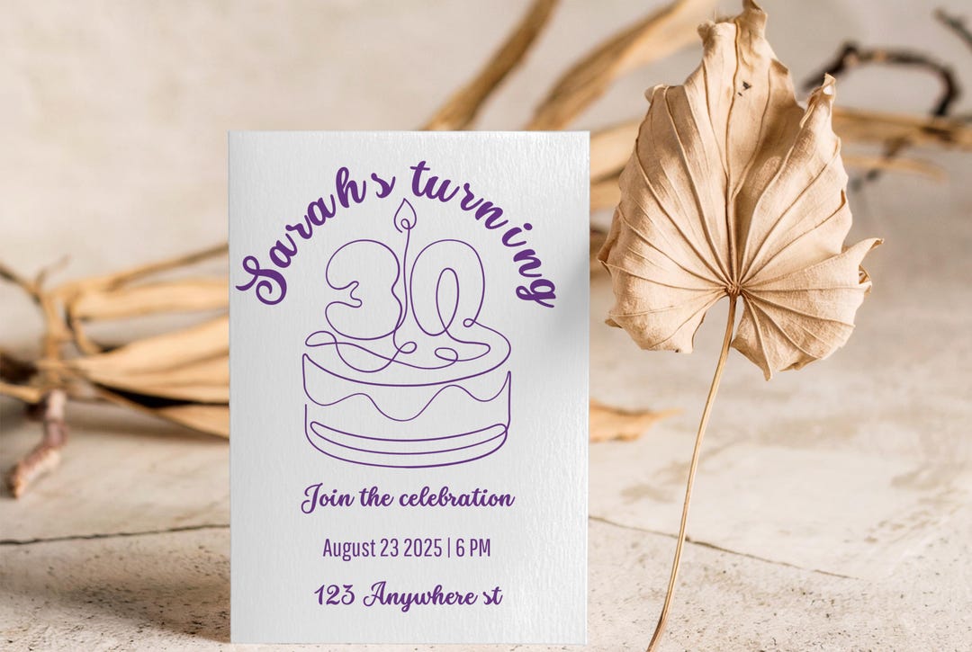 Purple 30 Birthday Party Invitation Editable Canva Template Printable ...