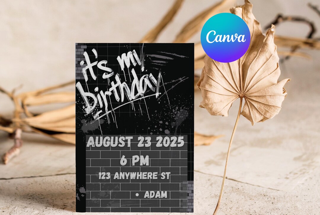 Graffiti Teen Birthday Party Invitation Editable Canva Template - Etsy
