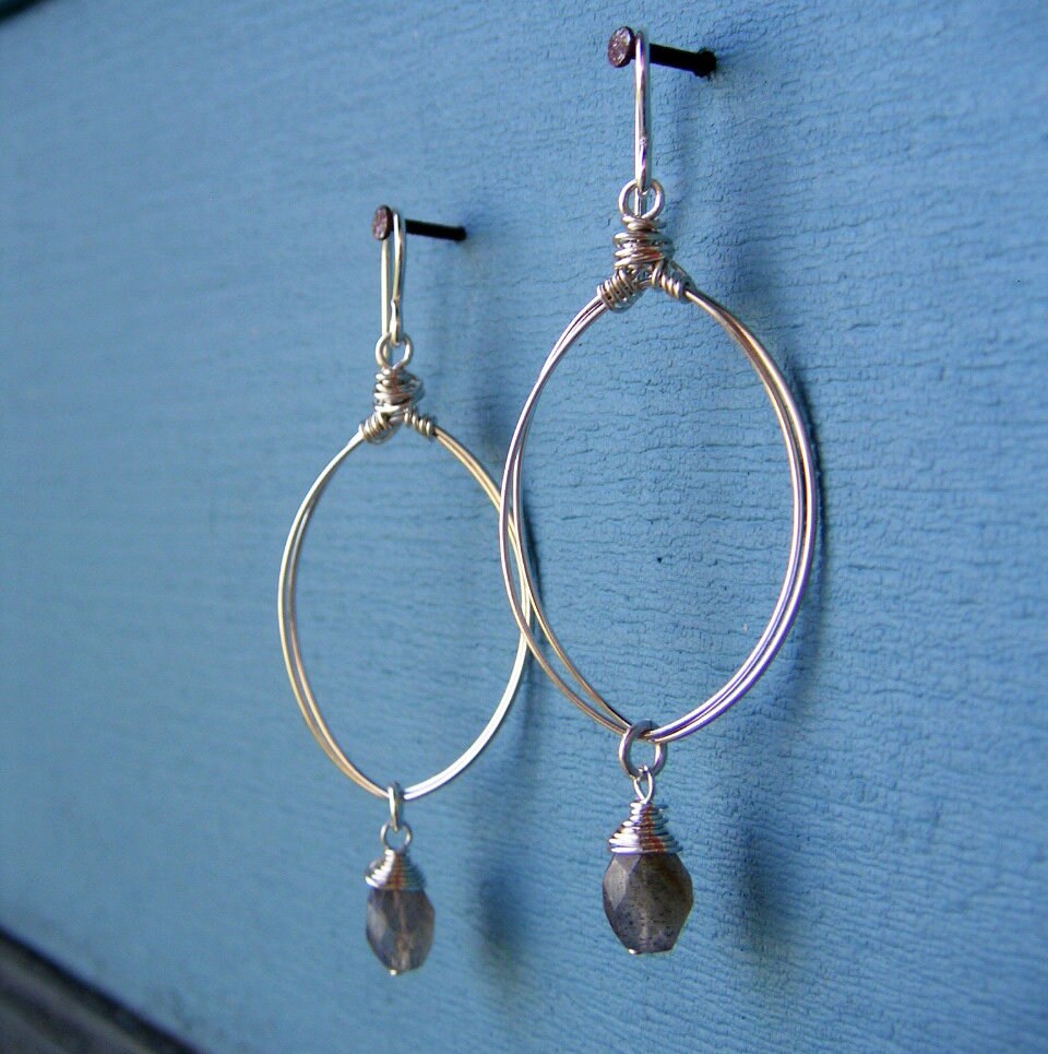 Silber Oval Creolen Labradorit Ohrringe Lange Edelstein Baumeln Sterling Silber Tropfen Ohrringe ...