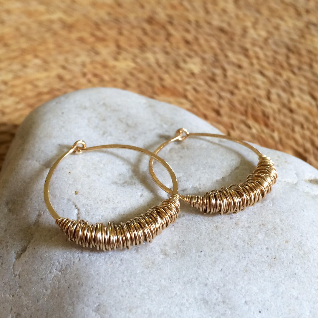 Gold Hammered Hoops 14k Gold Filled Hoop Earrings Texture Hoops Sleeper ...