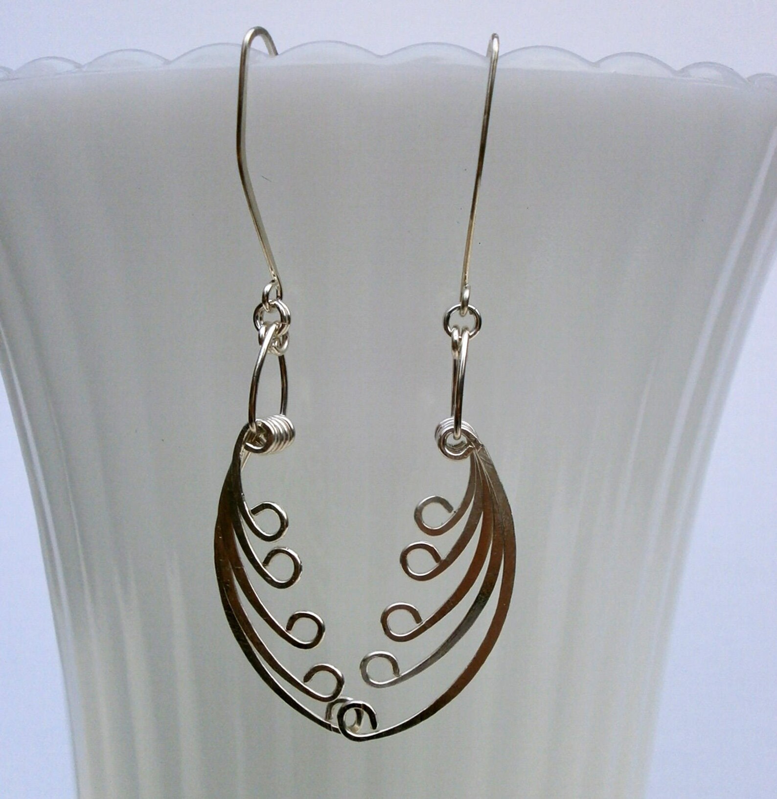 Hammered Silver Loop Earrings Long Sterling Silver Statement Dangles ...