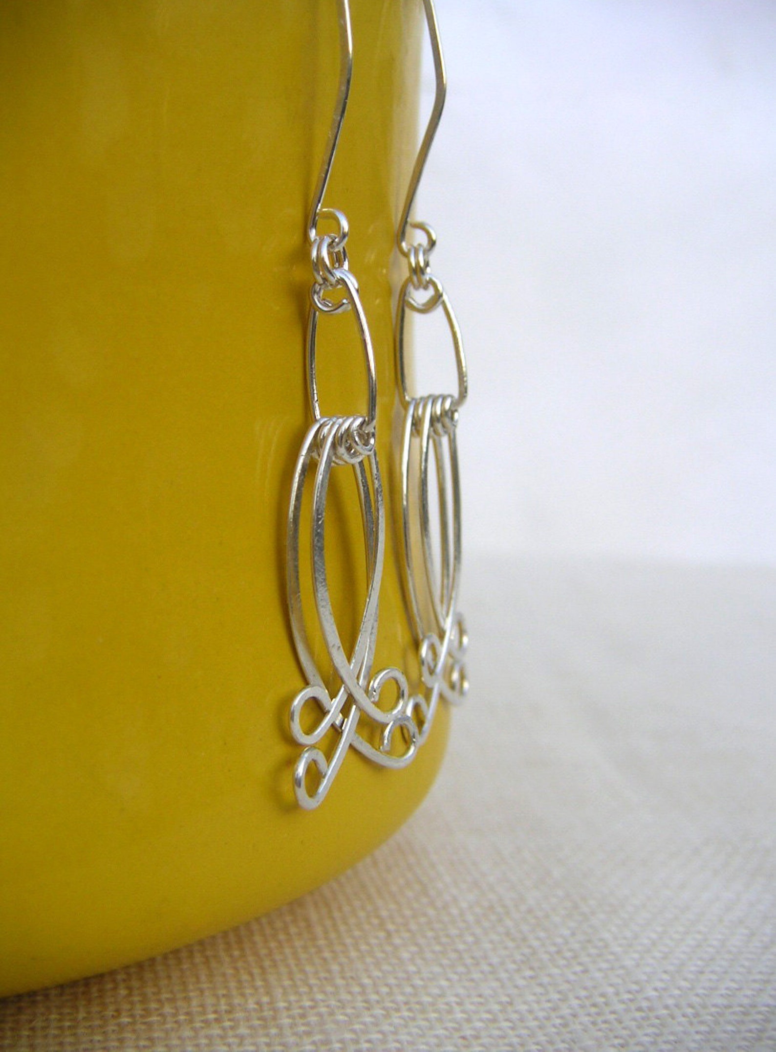 Hammered Silver Loop Earrings Long Sterling Silver Statement Dangles ...