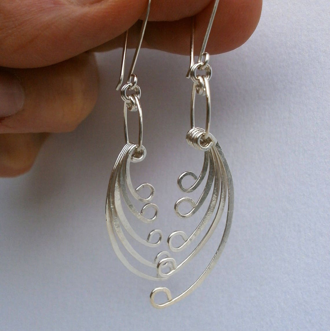 Hammered Silver Loop Earrings Long Sterling Silver Statement - Etsy