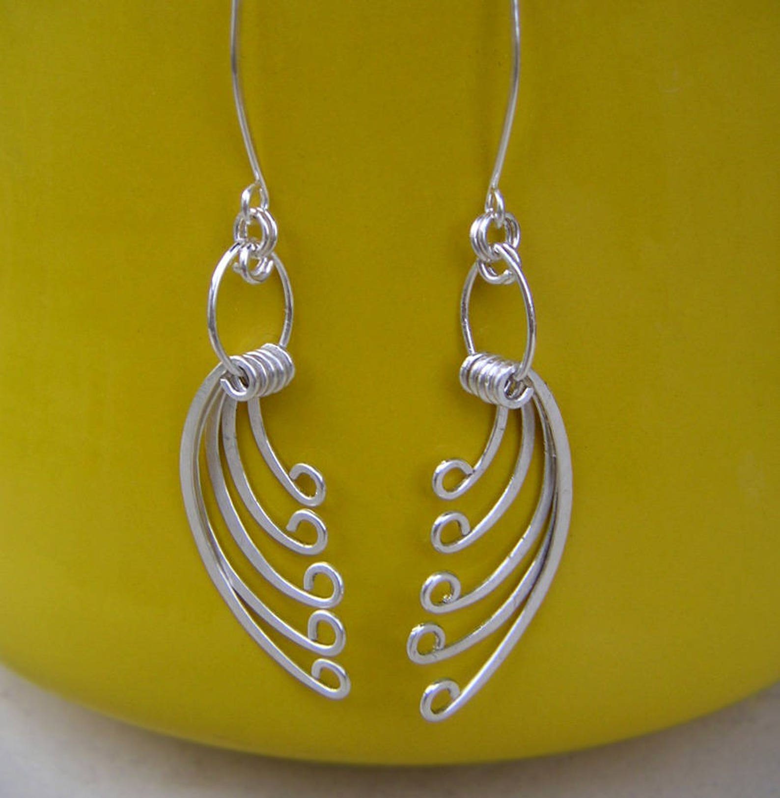Hammered Silver Loop Earrings Long Sterling Silver Statement Dangles ...