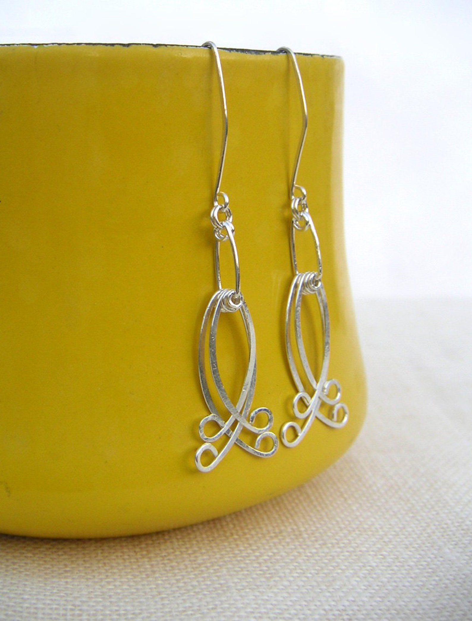 Hammered Silver Loop Earrings Long Sterling Silver Statement Dangles ...