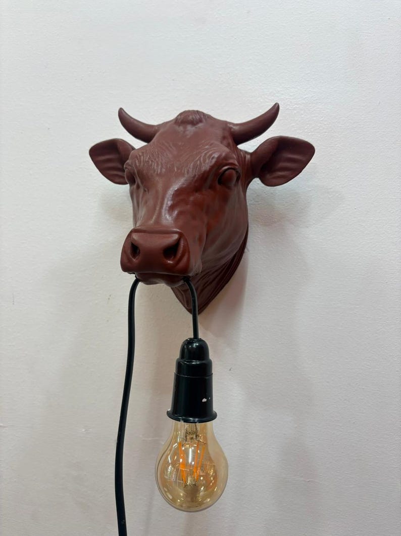 Jersey Cow Head Wall Lamp With Lamp in Mouth, Unique Wall Decoration ...