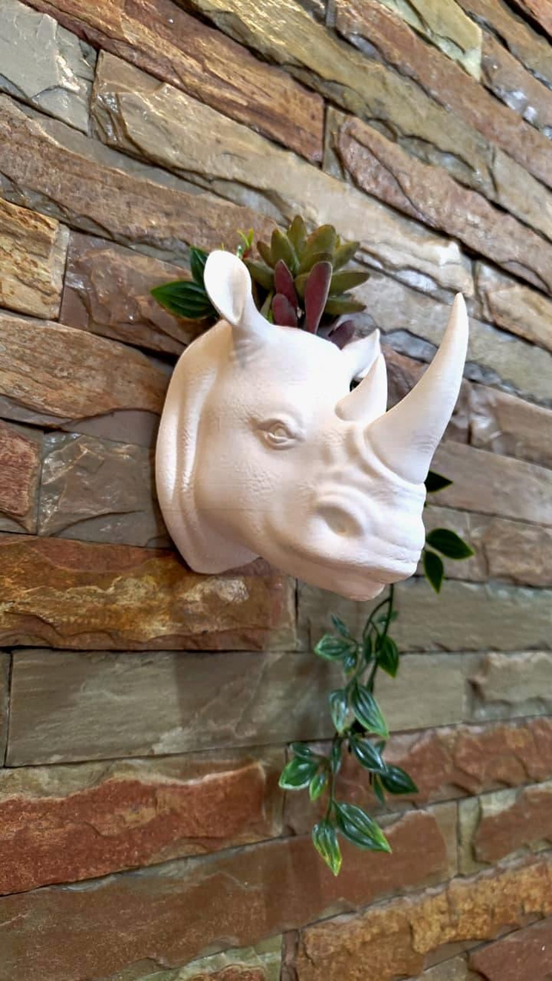 Rhino Head Wall Mount Planter Pot, Animal Wall Flower Vase Home Décor ...