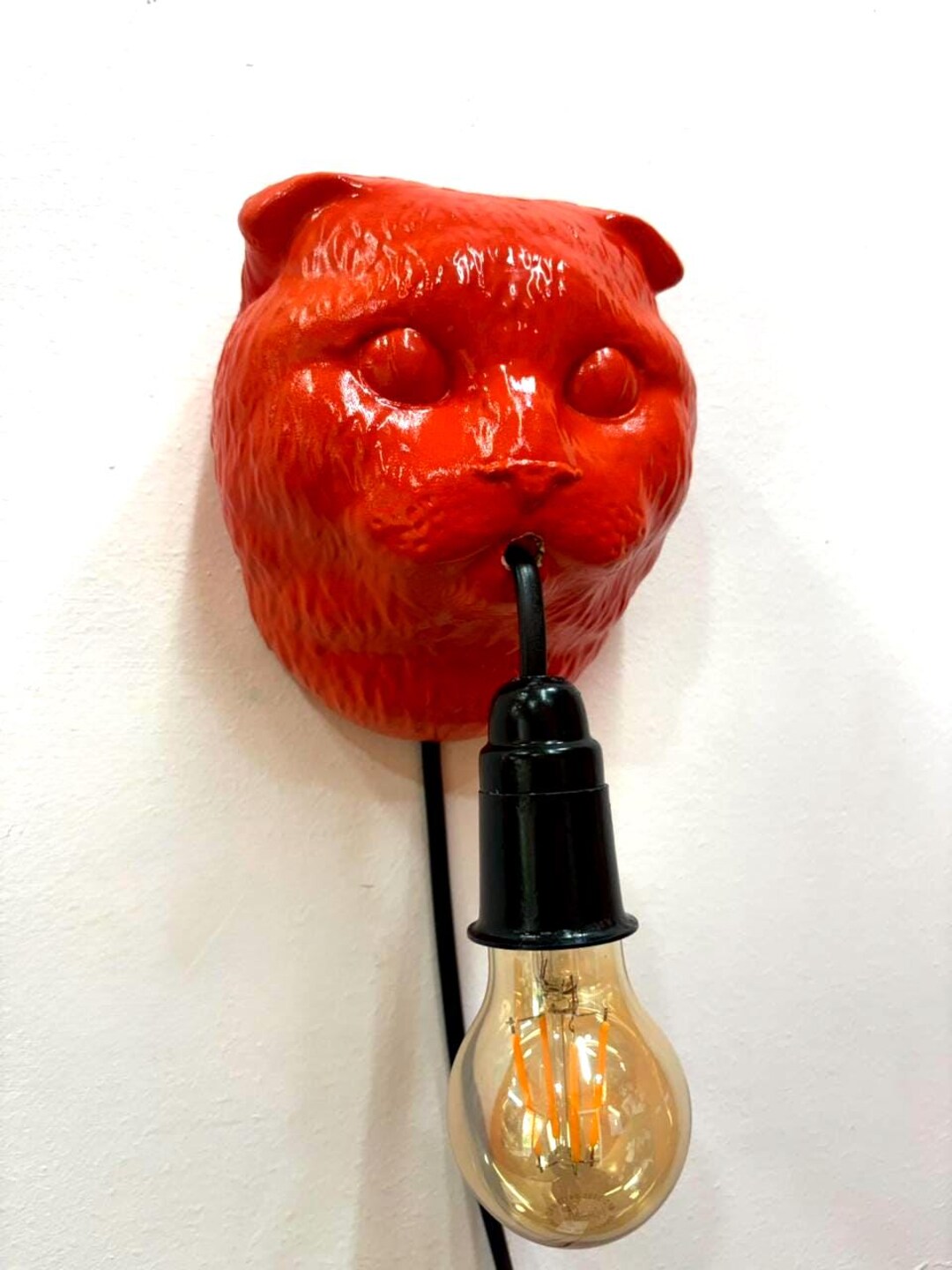Scottish Fold Cat Head Wall Lamp With Lamp in Mouth, Unique Wall ...