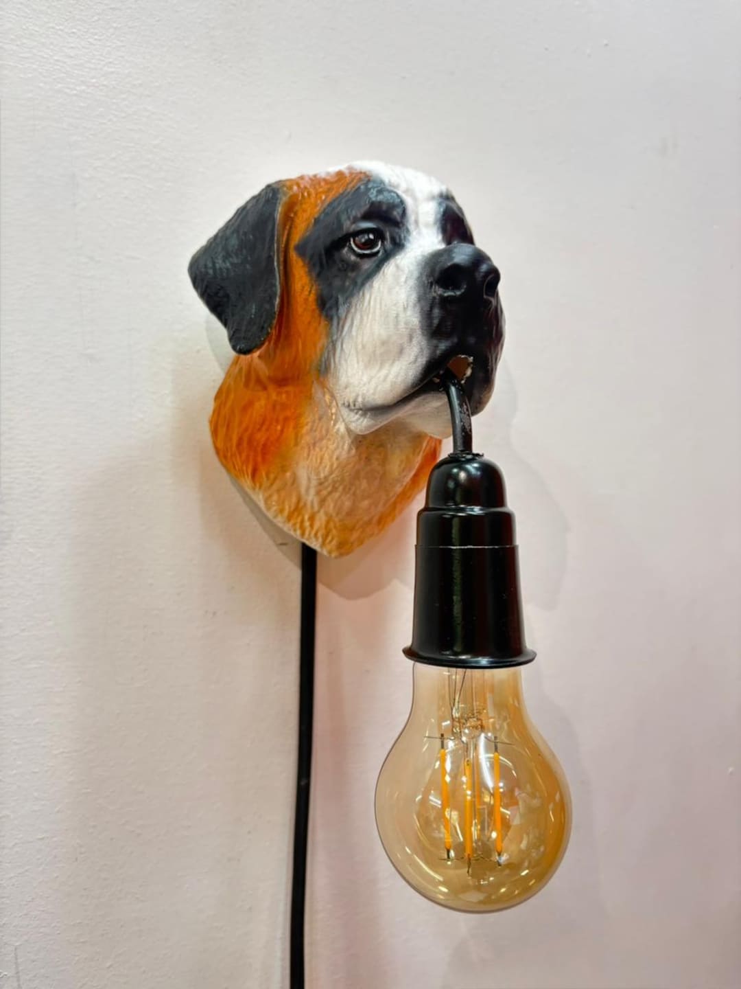 St. Bernard Dog Head Wall Lamp With Lamp in Mouth, Unique Wall ...