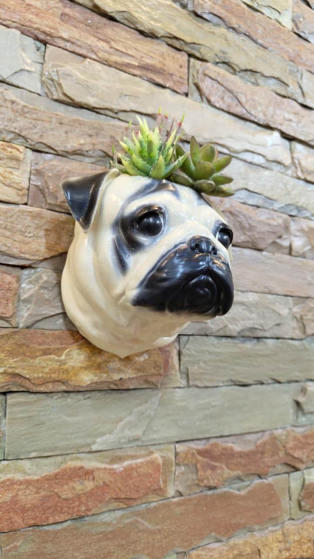 Pug Dog Head Wall Mount Planter Pot, Animal Wall Flower Vase Home Décor ...