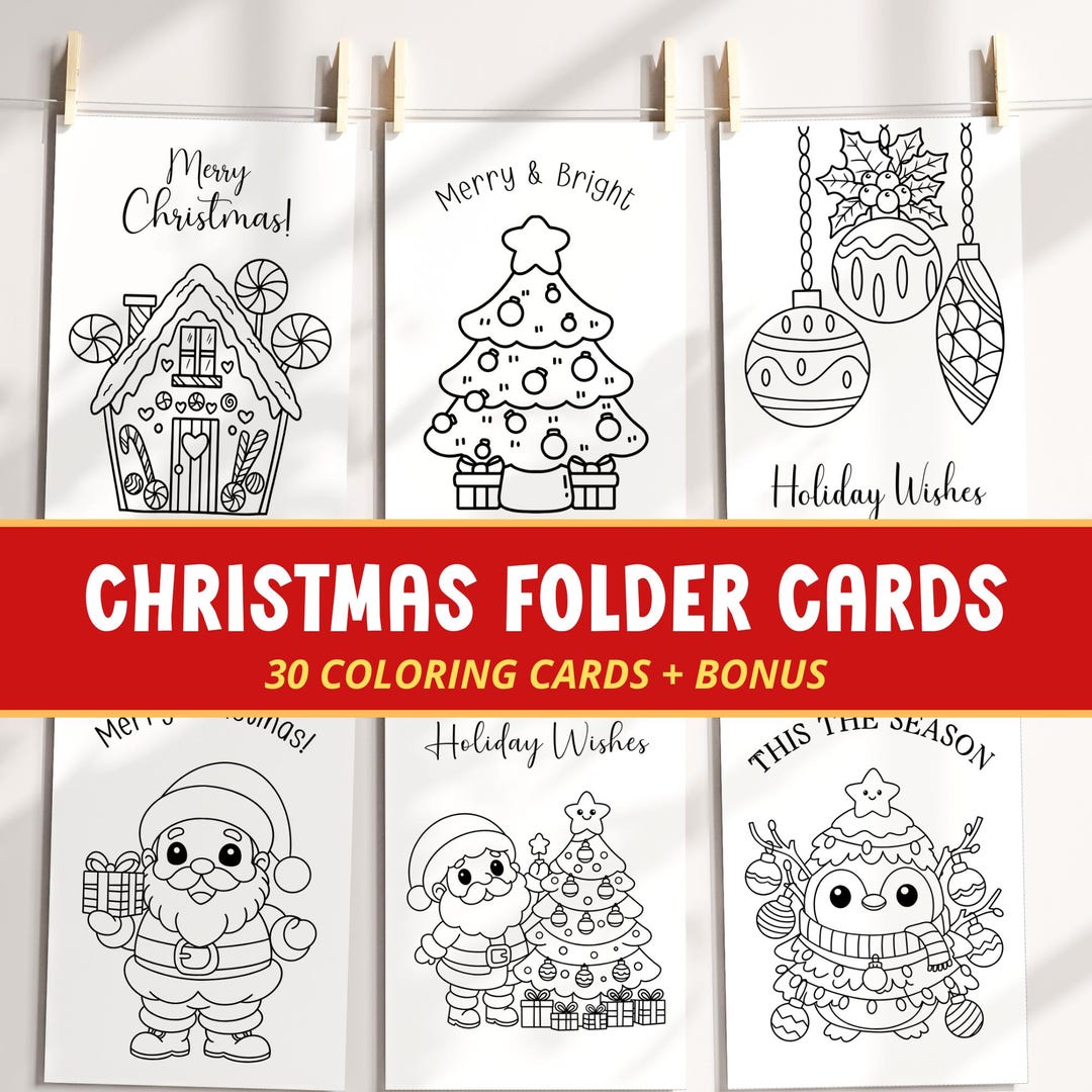 30 Printable Christmas Coloring Folder Cards Cozy Activity for Winter ...