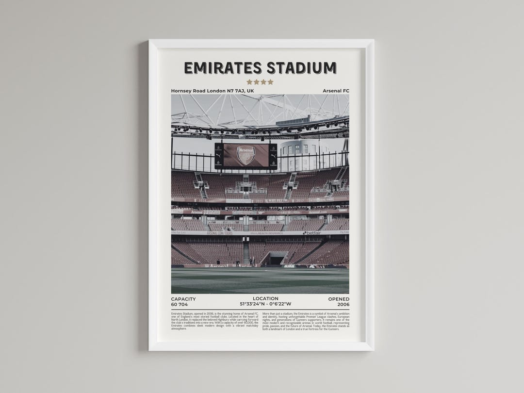 Emirates Stadium Poster Wall Art: Premier League Arsenal Soccer Digital ...