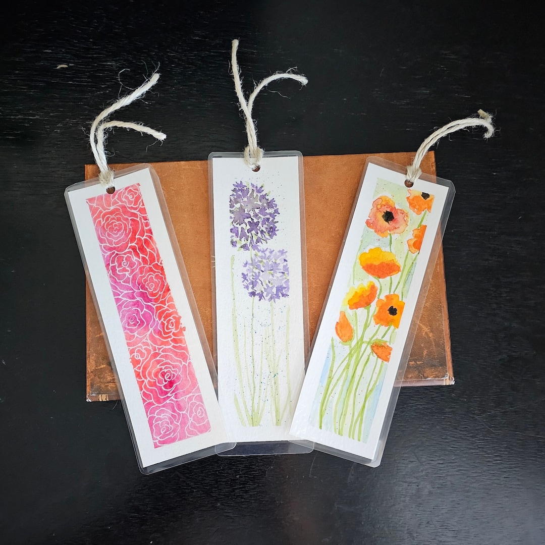 Hand Painted Book Mark, Watercolor Flowers, Original Art, Floral ...