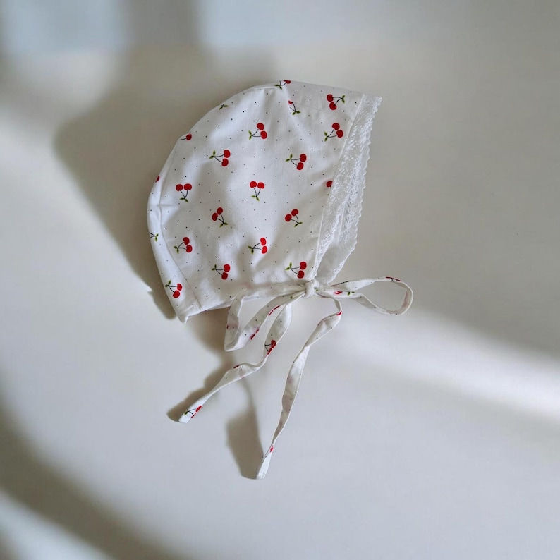 Cherry Print Baby Bonnet | Vintage Style Cotton Lace Tie Bonnet - Etsy
