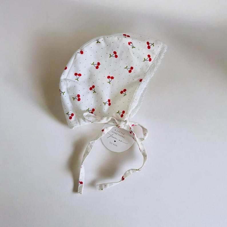 Cherry Print Baby Bonnet | Vintage Style Cotton Lace Tie Bonnet - Etsy