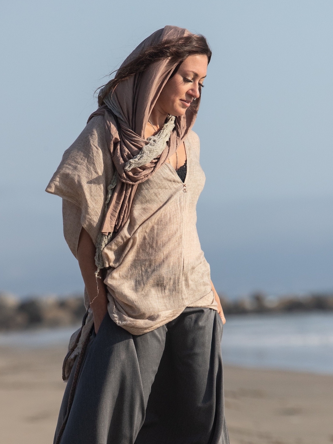 Beige Handcrafted Desert Scarf With Hand Dyed Gauze Layer, Cotton Scarf ...