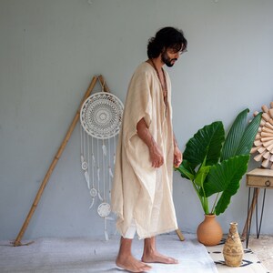 Handmade Hemp Men's Robe in Beige - Eco-friendly Hemp Kimono ...