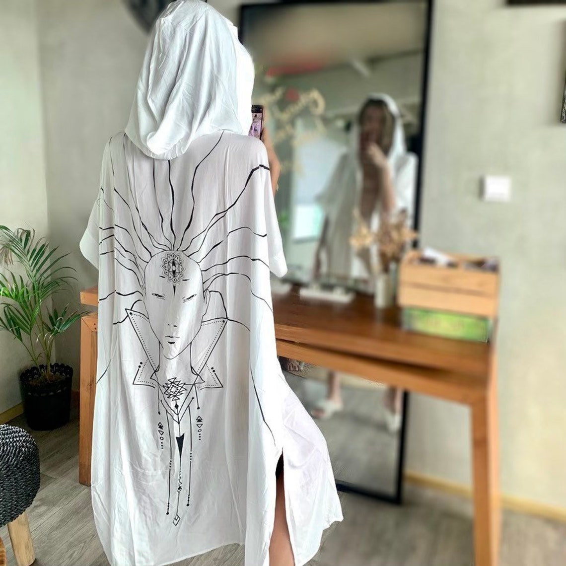 Women's Hooded Ritual Robe in White, Spiritual Wearable Art - Etsy