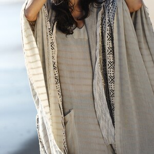 White Cotton Hooded Cloak With African Print Festival Dress Jedi Cape ...