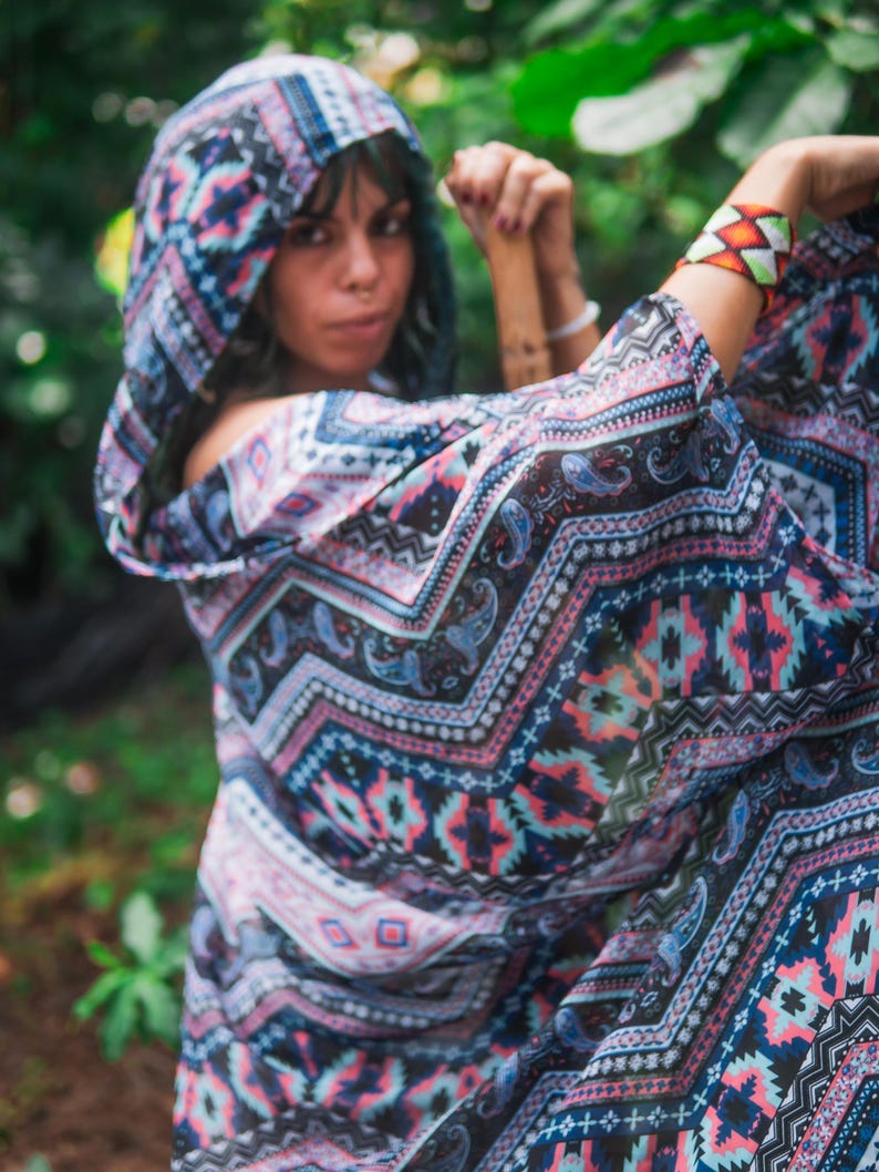 Colorful Jungle Hooded Kimono, Jedi Cape, Hooded Cloak, Long Overall ...