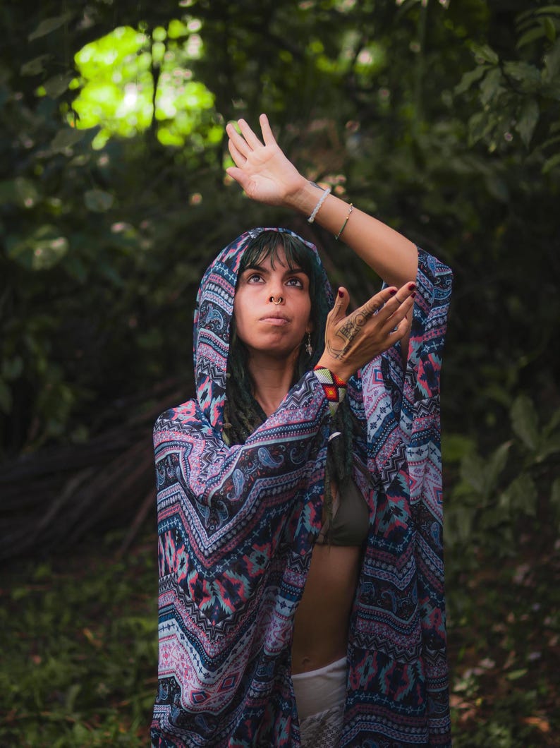 Colorful Jungle Hooded Kimono, Jedi Cape, Hooded Cloak, Long Overall ...