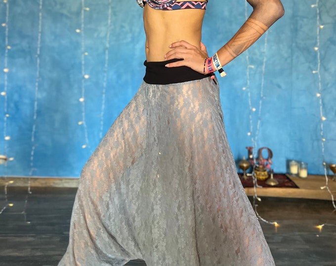 Handmade Lace Pants in Grey Color, Bohemian Pants, Aladdin Pants, Harem ...