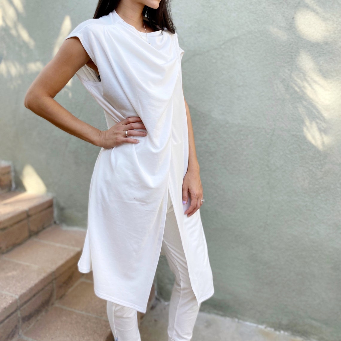 Long Length Asymmetric White Top in Cotton Jersey Material | Etsy