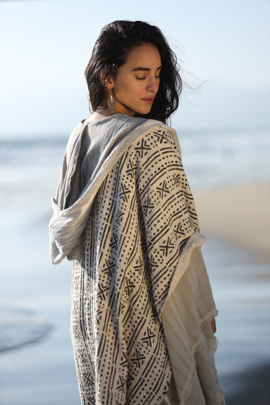 White Cotton Hooded Cloak With African Print Festival Dress Jedi Cape ...