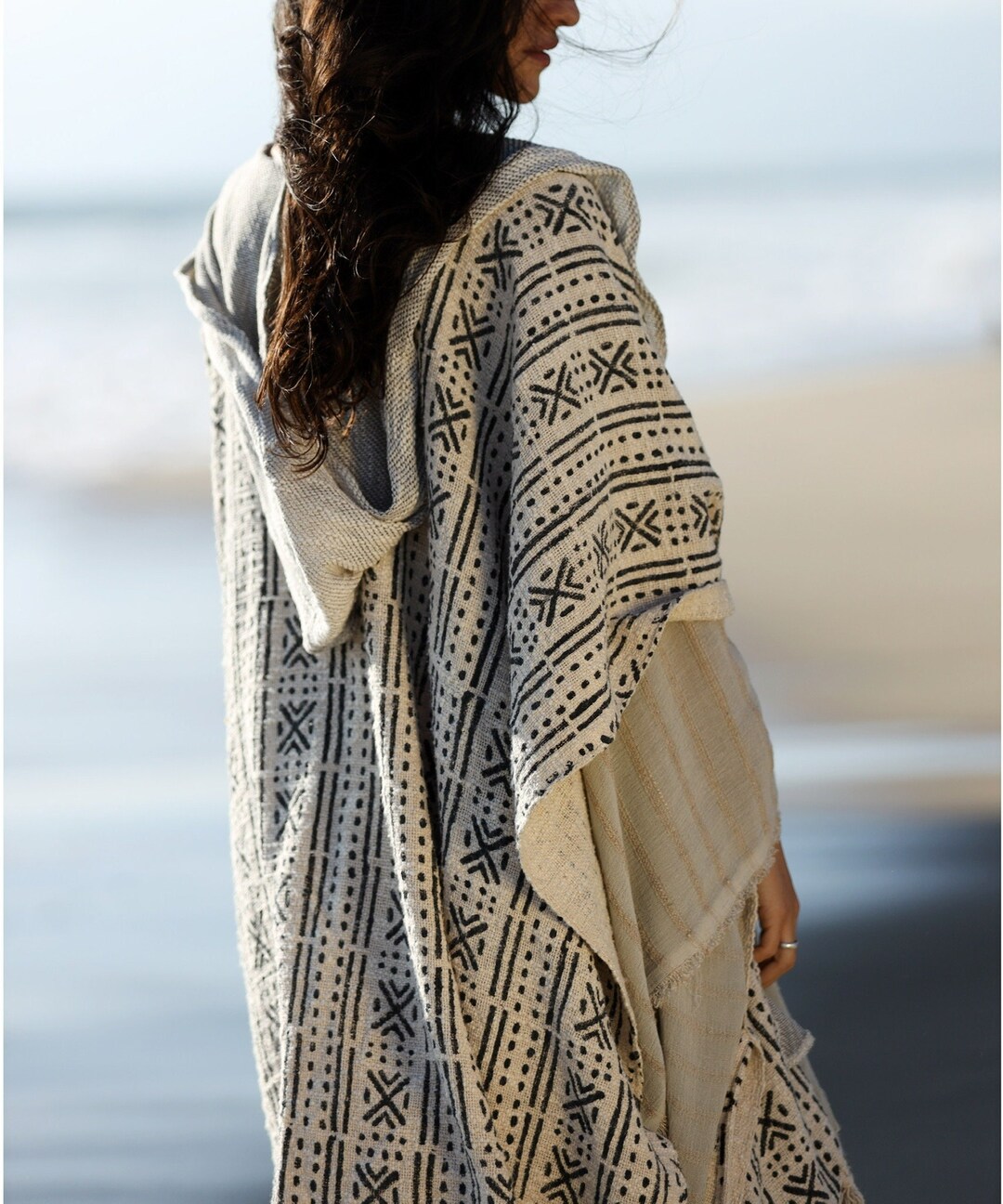 White Cotton Hooded Cloak With African Print Festival Dress Jedi Cape ...
