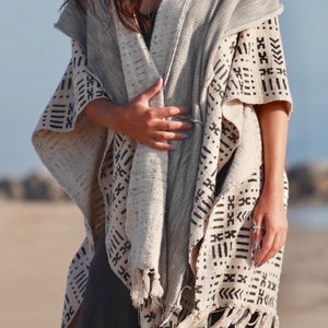 White Cotton Hooded Cloak With African Print Festival Dress Jedi Cape ...