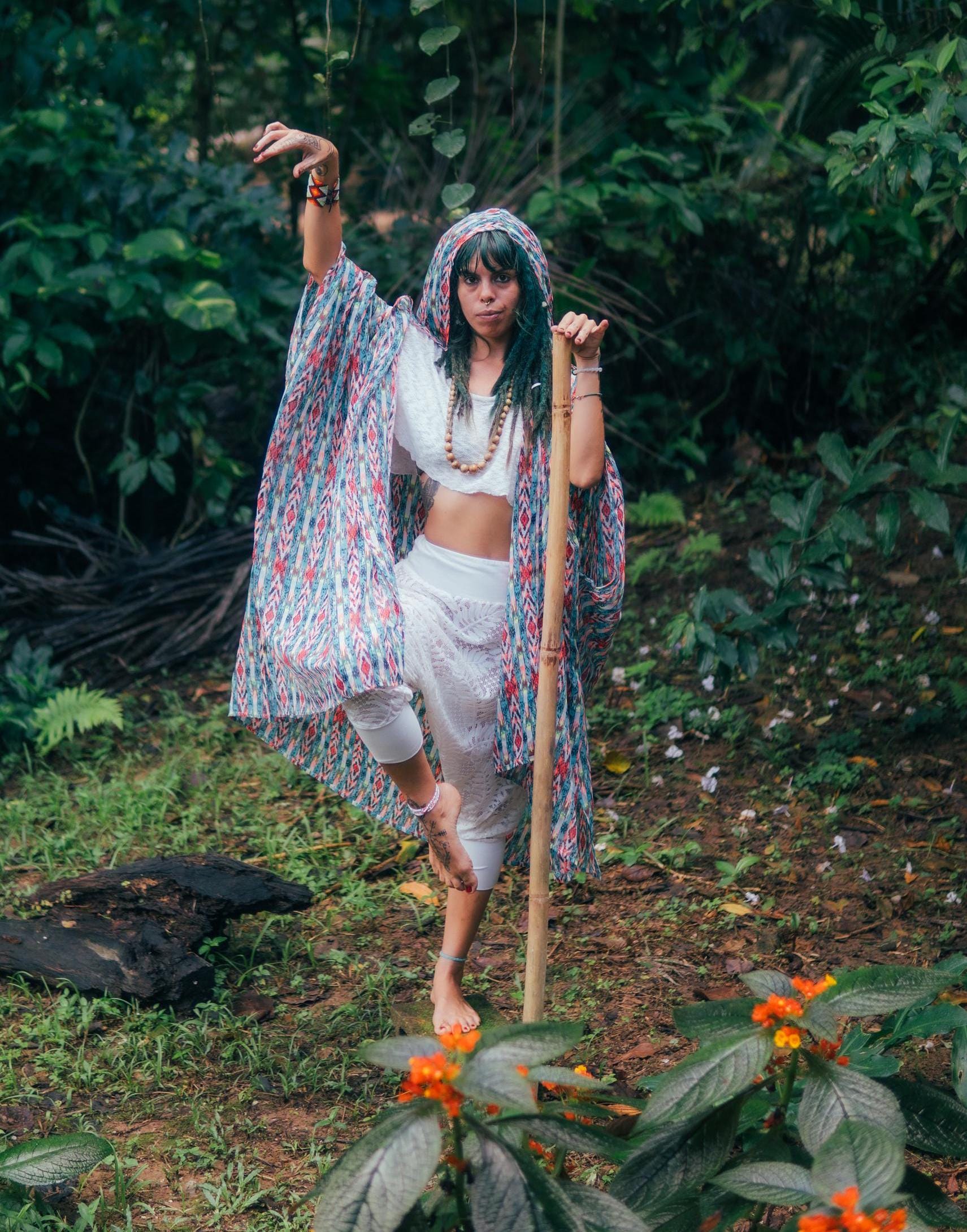 Colorful Jungle Hooded Kimono, Jedi Cape, Hooded Cloak, Long Overall ...