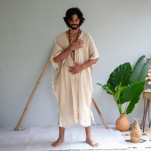 Handmade Hemp Men's Robe in Beige - Eco-friendly Hemp Kimono ...